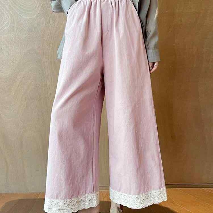 シルエット: ワイドパンツ ウエスト: ウエストゴム パンツ丈: ロング 柔らかさ: 普通 カラー: ブルーレース.ピンクレース デザイン: 切り替え 厚さ: 薄手 柄: 無地