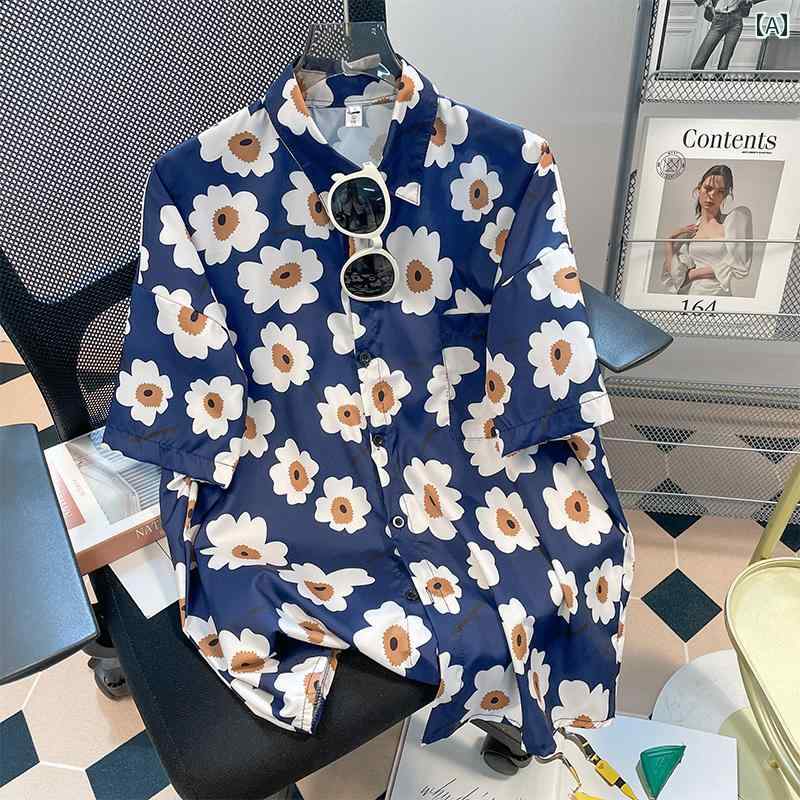 サイズ: S.M.L.XL.2XL 柄: 花柄 スタイル: オフィス.レトロ 襟タイプ: ポロカラー 前立て: シングルボタン カラー: 2101ひまわり半袖.2102レトロローズ.2103イエローベースホワイトフラワー.2104ヤシの木....