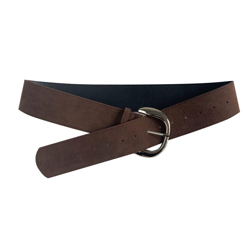 デザイン: ゴム入り タイプ: ベルト 幅: 5.7cm 特徴: 光沢感あり 主な素材: 合皮 バックルタイプ: ピンバックル 長さ: シングル バックル素材: 合金 表面加工: ソフト仕上げ カラー: スエード調ブラウン