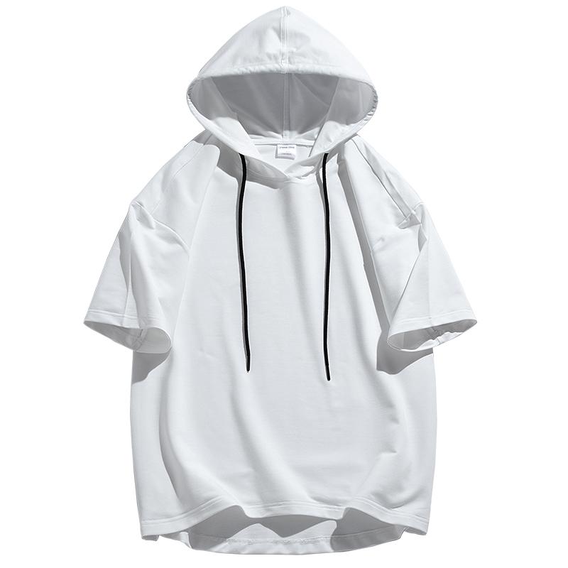 シルエット: ゆったり デザイン: 配色デザイン 加工: ウォッシュ加工 素材: 綿.ポリエステル 袖丈: 半袖 特徴: 通気性が良い 厚さ: 薄手 襟型: フード付き 柄: 無地 サイズ: 2XL.S.M.L.XL カラー: ブラック.ホ...