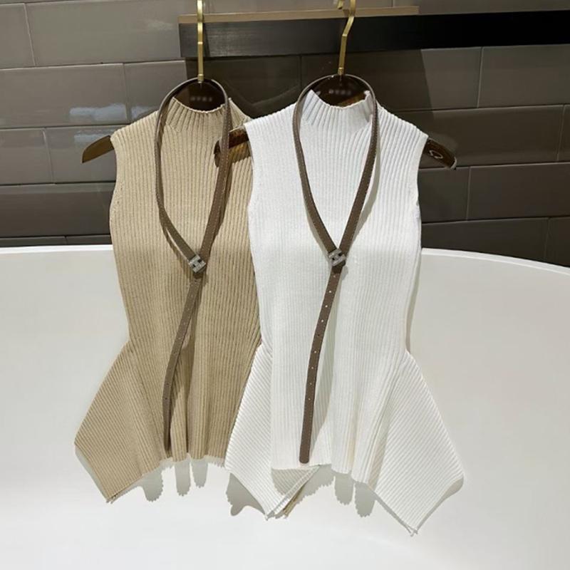 スタイル: オフィス シルエット: Aライン デザイン: ウエストベルト付き 素材: ポリエステル 生地仕様: ニット タイプ: プルオーバー 厚さ: 標準 袖丈: ノースリーブ ネックデザイン: ハーフハイネック 着丈: 標準 柄: 無地...