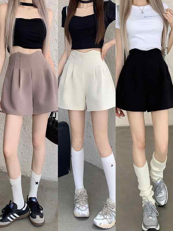 デザイン: ファスナー付き スタイル: オフィス シルエット: 韓国 ウエスト: ハイウエスト パンツ丈: ショートパンツ サイズ: S.M.L.XL.2XL.3XL.4XL 素材: ポリエステル シルエット: ワイドパンツ カラー: アプ...