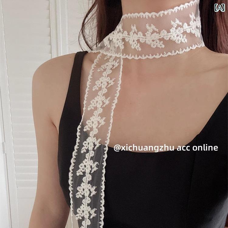 でおしゃれ チェーン素材: シフォン チェーンタイプ: チョーカーネックレス デザイン: 植物・花柄 層数: 多層 石素材: 石なし ペンダント: なし アジャスター: なし カラー: ホワイトレース小花.ブラックレース小花