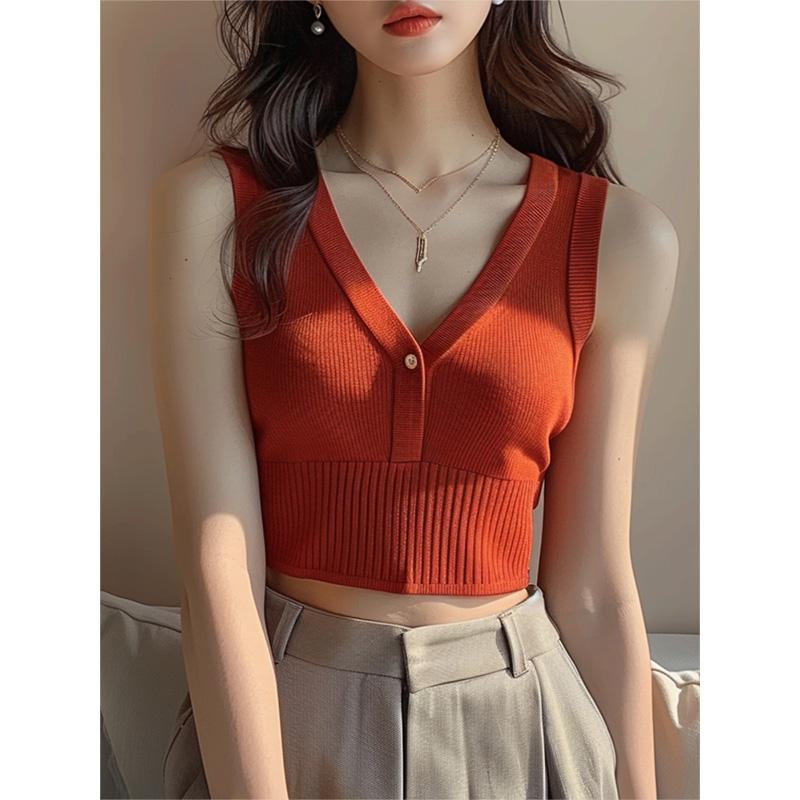 シルエット: ストレート デザイン: キャミソール 丈: 通常丈 柄: 無地 サイズ: S.M.L.XL カラー: オレンジレッド