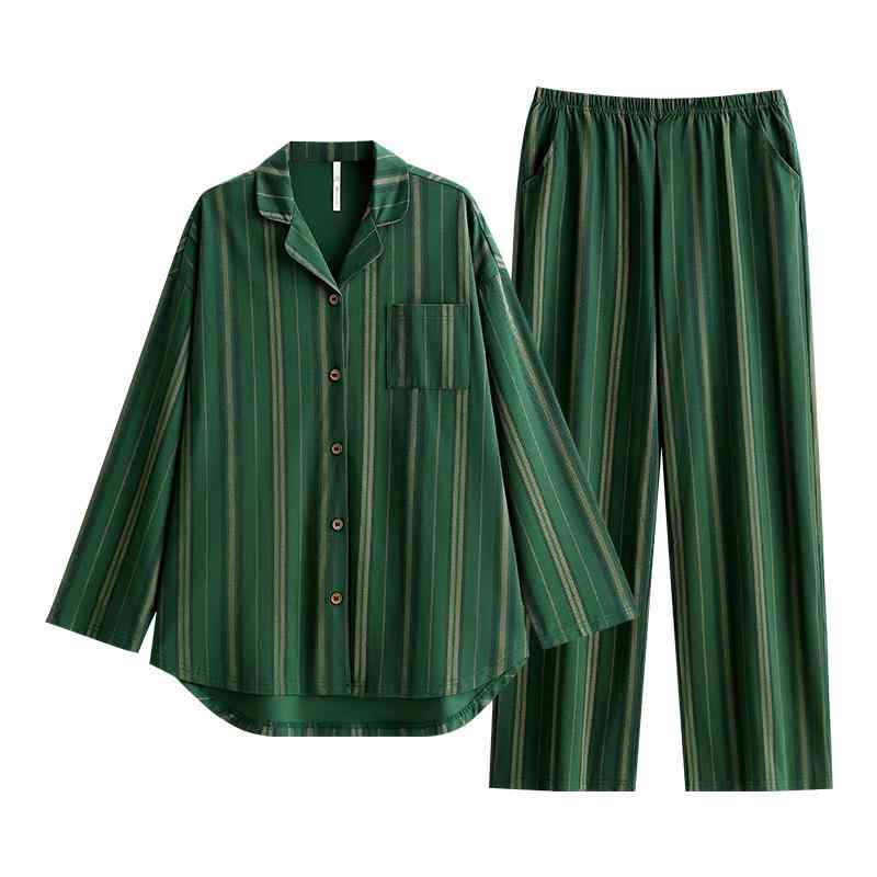 セット内容: 2点セット デザイン: ボタン付き パンツ丈: ロング 素材: 綿・ポリウレタン ウエスト: ゴム仕様 シーン: リラックス・ルームウェア 袖丈: 長袖 襟: 小さめのテーラー襟 柄: ストライプ 前開き: 前開きタイプ 性別...