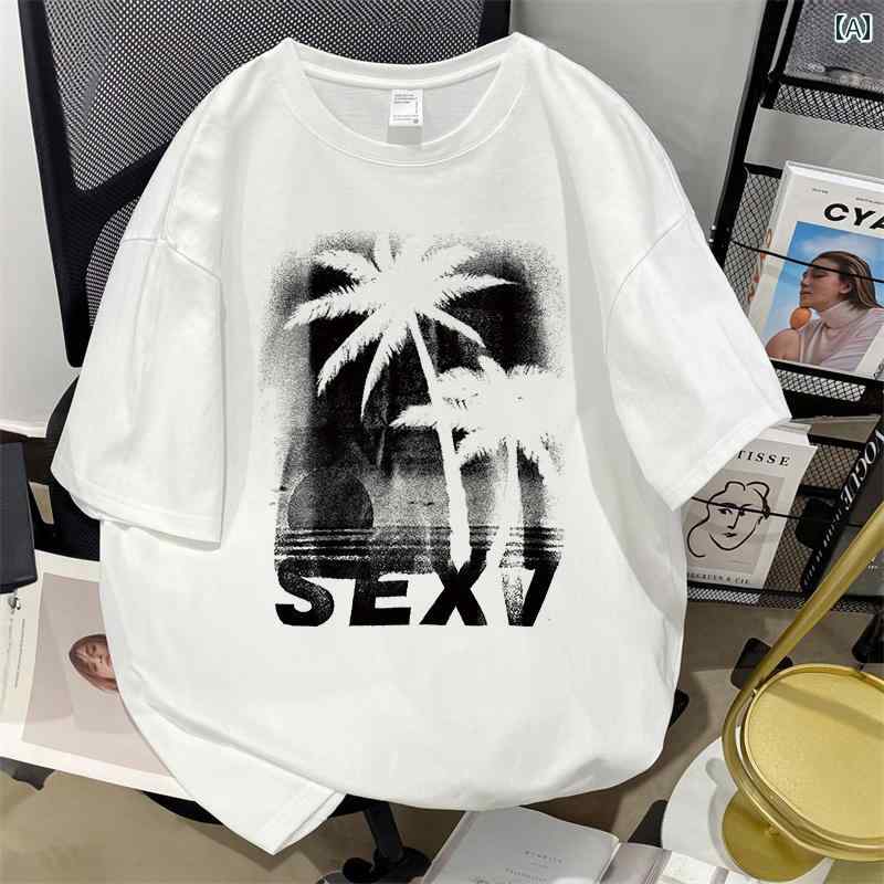 要素: 無地.プリント シルエット: ゆったり 柄: 植物柄.プリント 素材: 綿 袖タイプ: ドロップショルダー 生地加工: プリント 機能: 耐久性が高さ 袖丈: 半袖 ネックライン: クルーネック 着丈: 標準 サイズ: 3XL.2X...