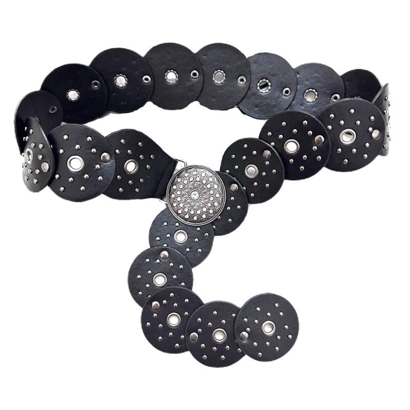 デザイン: インレイ.透け.ラインストーン.スタッズ スタイル: カジュアル タイプ: ベルト 幅: 6cm 特徴: 丸型バックル サイズ: 106cm 主な素材: 合皮 バックルタイプ: ピンバックル 長さ: シングルループ バックル素材...