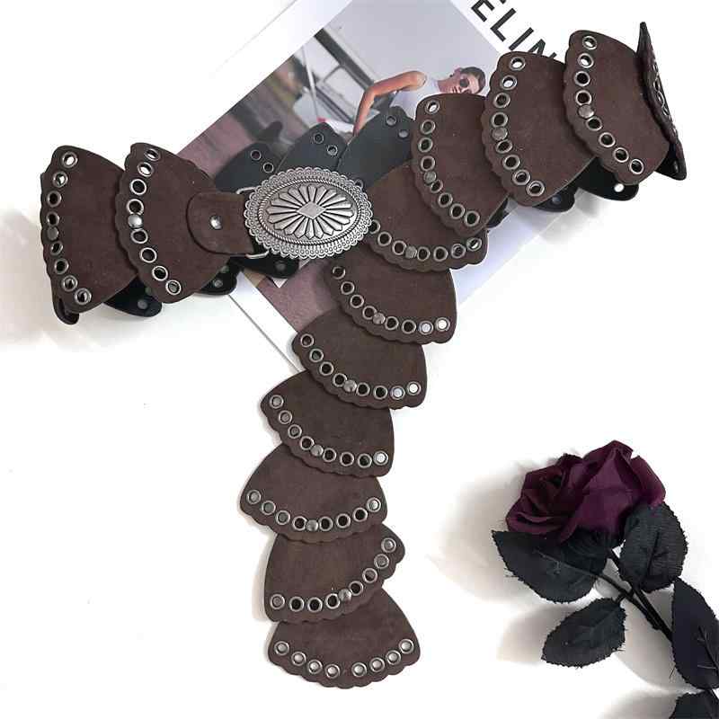 デザイン: メッシュ.彫刻.スタッズ付き タイプ: ベルト 幅: 8.7cm サイズ: 103cm 素材: 人工皮革 バックルタイプ: フック式 ベルト長さ: シングルループ バックル素材: 合金 仕上げ: ソフトタイプ カラー: コーヒー...