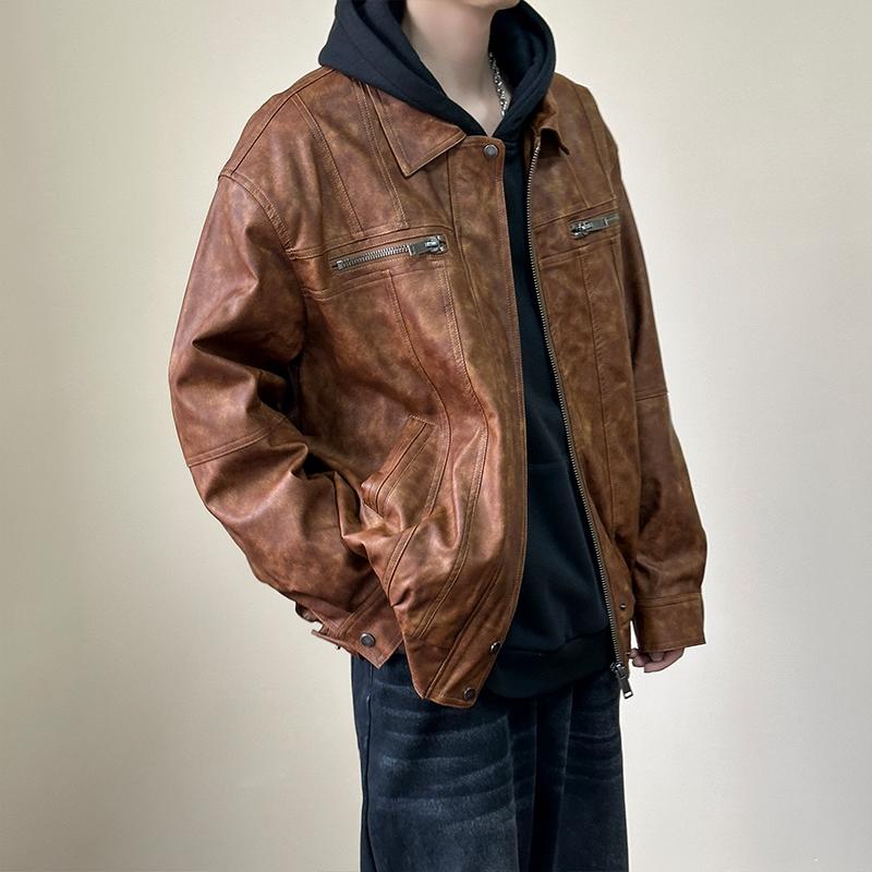 シルエット: ゆったり シーン: カジュアル 素材: ポリエステル.PU タイプ: フェイクレザージャケット 厚さ: 標準 袖丈: 長袖 スタイル: 襟型: テーラードカラー ポケット: サイドポケット 着丈: 標準 前立て: ジッパー 柄...