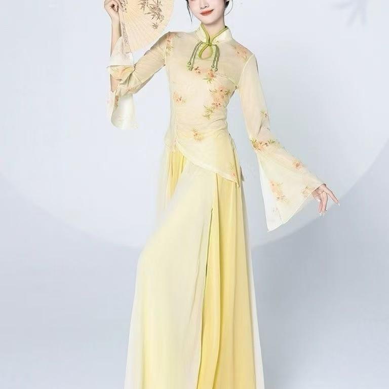 サイズ: S.M.L.XL.XXL カラー: イエローベースピンクトップス.ウグイスイエローパンツスカート.ウグイスイエローセット【トップス+キャミソール+スカートパンツ】