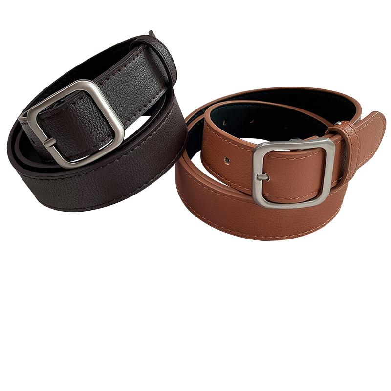 素材: 合皮 スタイル: カジュアル タイプ: ベルト デザイン: 太いステッチ.プレーン ベルトバックル: スクエアバックル.ピンバックル.合金 カラー: ホワイト（ゴールドバックル）.ホワイト（シルバーバックル）.ブラック（シルバーバッ...