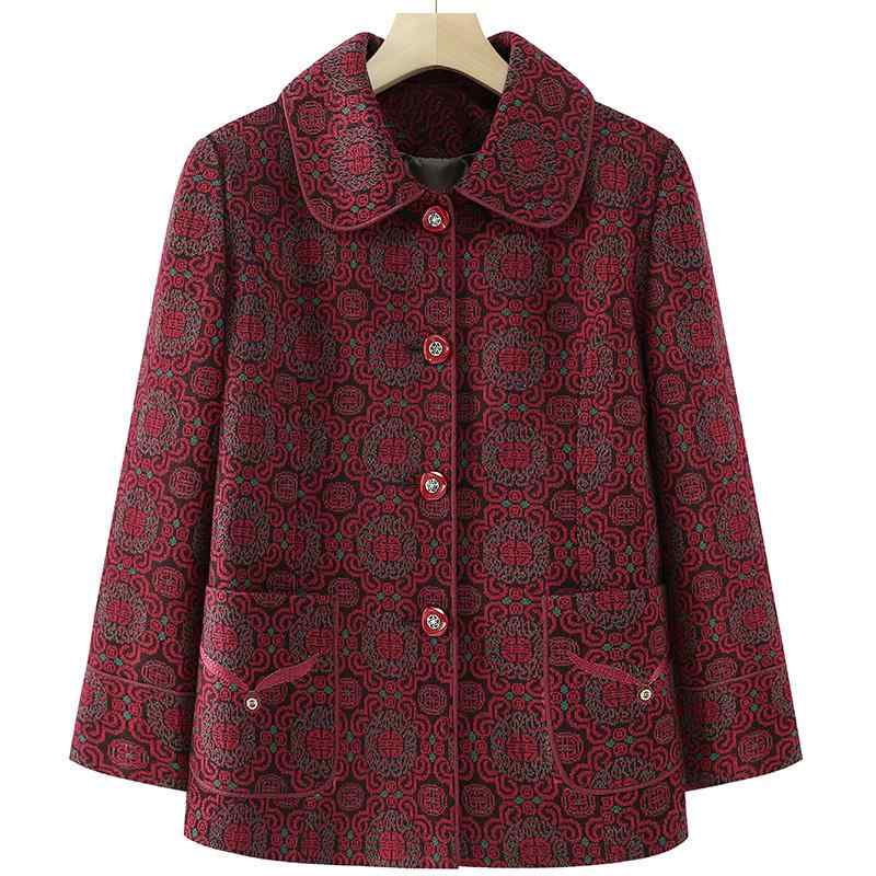サイズ: XL.2XL.3XL.4XL.5XL 柄: 花柄 テイスト: 福を象徴デザイン 襟タイプ: ポロカラー カテゴリ: ジャケット 着丈: ミドル丈 前開き: シングルボタン カラー: レッド.グレー.レッド（トップス+春秋パンツ）....