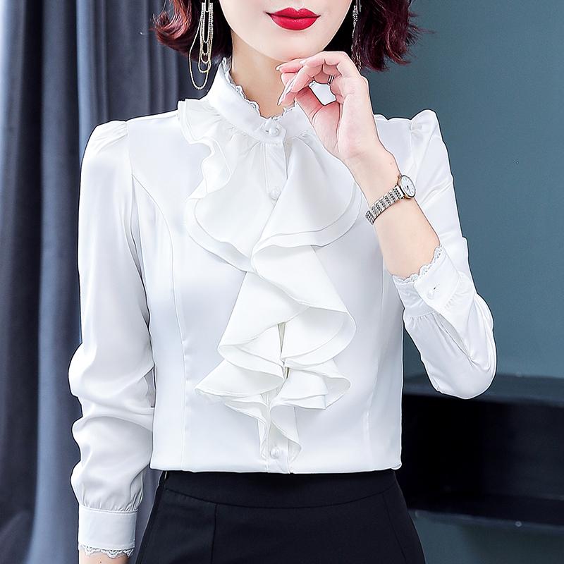 スタイル: オフィス シルエット: ストレート デザイン: ボタン.立体装飾.フリル 袖タイプ: シャツ袖 袖丈: 長袖 襟タイプ: フリルカラー 着丈: 標準 柄: 無地 前立て: シングルボタン サイズ: 4XL.3XL.2XL.S.M...