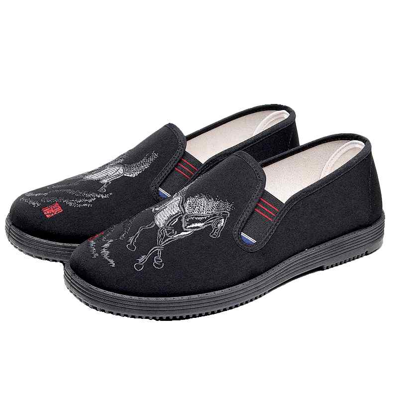 シルエット: 機能: 通気性が良い 素材: 綿.布 サイズ: 38.39.40.41.42.43.44.45 つま先: ラウンドトゥ ヒール: フラット 着脱方法: スリッポン カラー: ブラック（338馬柄入り）.ブラック（333中国風）