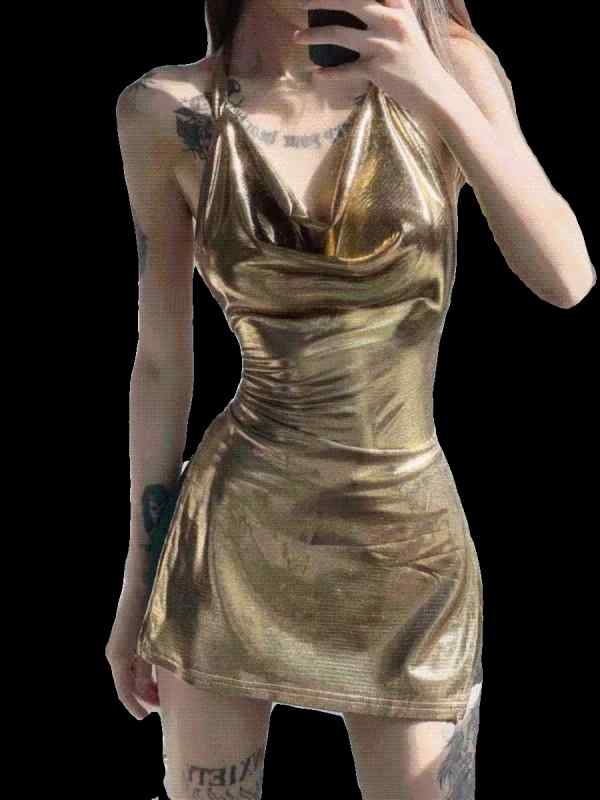 サイズ: S.M.L 素材 柄: 無地 スタイル: セクシー ネックライン: Vネック ウエスト: ハイウエスト カラー: ゴールド 袖タイプ: ノースリーブ セット内容: 単品 スカート型: タイトスカート 袖丈: ノースリーブ スカート...