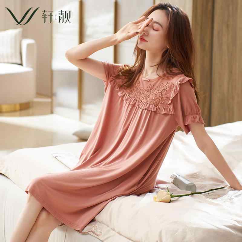 ルームウェア デザイン: パッチワーク装飾 素材: モダール95%.ポリウレタン5% シーン: カジュアル・ルームウェア 袖丈: 半袖 スカート丈: ミディ丈 ネックライン: ラウンドネック 柄: 無地 サイズ展開: M.L.XL.2XL....