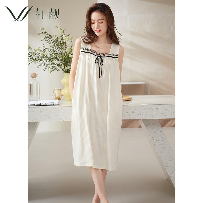 デザイン: パッチワーク装飾 素材: 綿95%.ポリウレタン5% 使用シーン: パジャマ シルエット: ノースリーブ ワンピース丈: ミディアム丈 襟型: スクエアネック 柄: ストライプ サイズ展開: M.L.XL.2XL.3XL カラー...