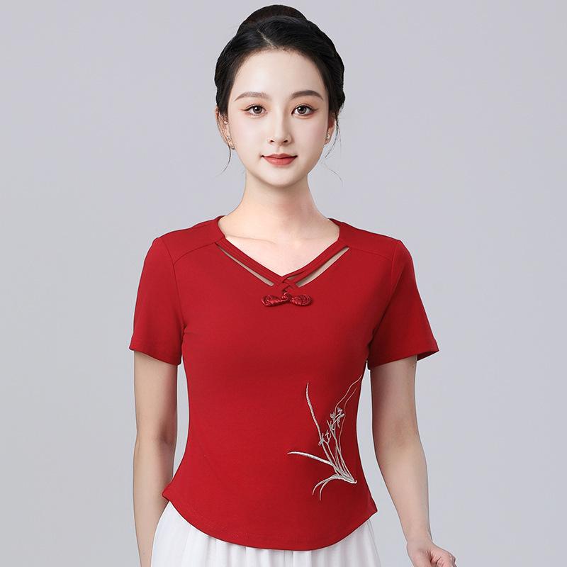 - 袖丈: 半袖 - 素材: モダール - 袖型: レギュラー - サイズ展開: M.L.XL.2XL.3XL.4XL.5XL.6XL - カラー: ローズレッド.ナツメレッド.ブラック.ホワイト - シーン: ダンス