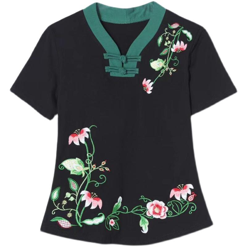 サイズ: L.XL.2XL.3XL.4XL.5XL.6XL.7XL 柄: 植物花柄 スタイル: オフィス向け デザインテイスト: 民族風 ネックライン: Vネック デザイン: ボタン.刺繍 カラー: ブラック.ワインレッド.ブルー.コーヒー...