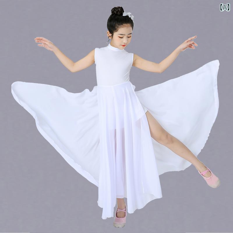 - 風 - 適用舞踊種別: モダンダンス - 素材 - 性別: 女の子 - カラー: ホワイト単層スカートスリットタイプ.レッド単層スカートスリットタイプ.ホワイト二重層540度フレアスカート.レッド二重層540度フレアスカート