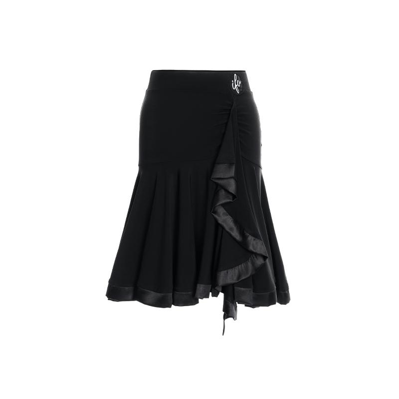 面料: ポリウレタン サイズ展開: S.M.L.XL ジャンル: ダンス（デニム.サンバ.闘牛.チャチャ.ルンバ） デザイン: 大きなスカート丈 カラー: ブラック（裏地なし）