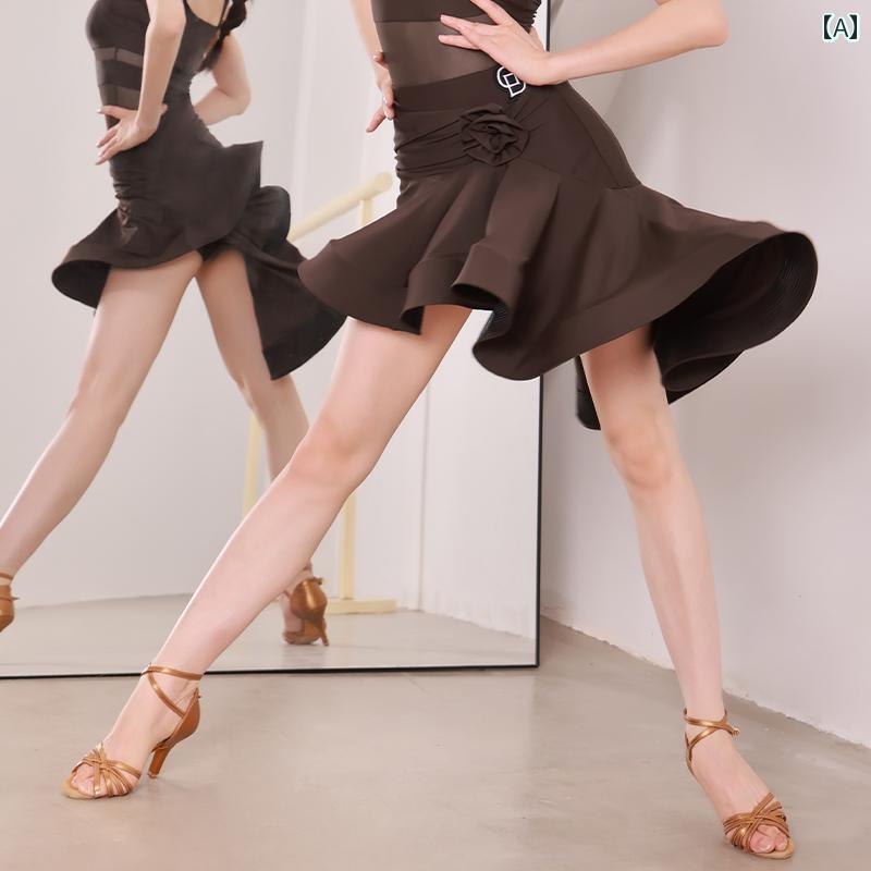 - - 対象: 女性用 - 舞踊種類: デニム.サンバ.ブルース.チャチャ.ルンバ - サイズ: S.M.L.XL - ボトムスデザイン: 大きなスカート裾 - カラー: 深いコーヒー色（インナーパンツ付き）.ブラック（インナーパンツ付き）...