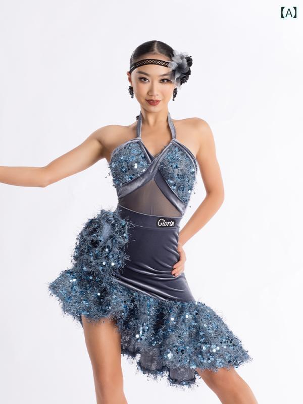 スタイル: ノースリーブ ジャンル: ダンス（カウボーイ.サンバ.ブル.チャチャ.ルンバ） サイズ: XS.S.M.L.XL カラー: ダークブルーセット