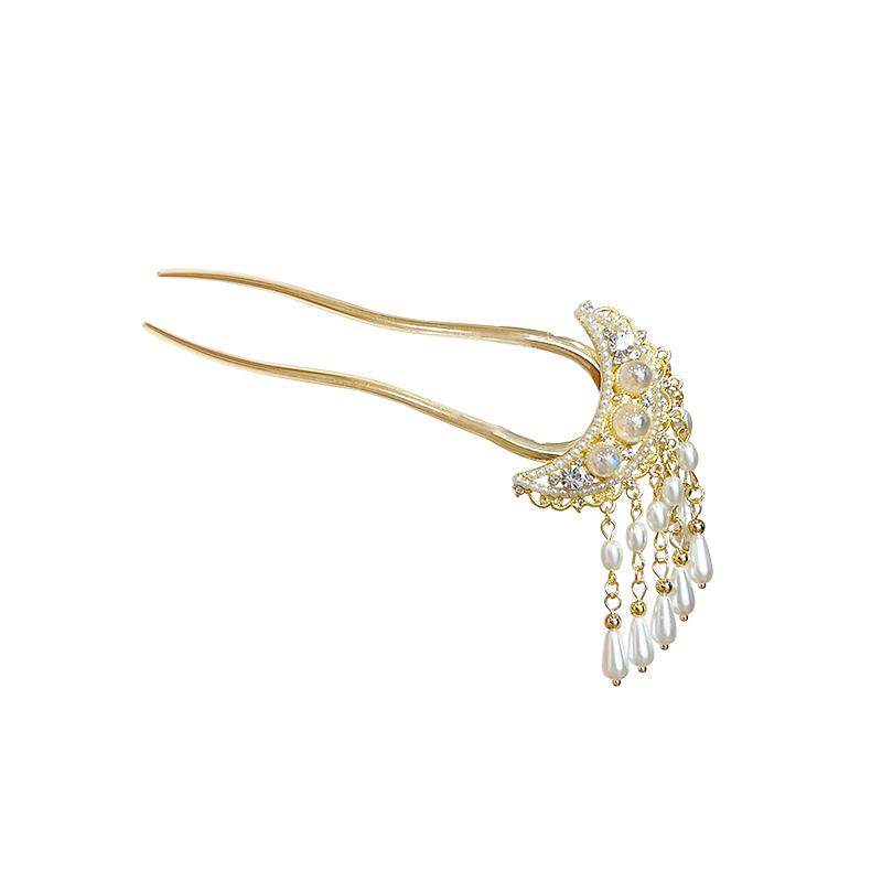 風格: 韓国・ 材質: 合金.銀メッキ.金メッキ 分類: 簪（かんざし） カラー: 国風パールデザイン.房飾り付き