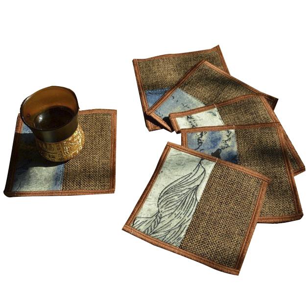 素材: 綿麻 形状: 正方形 色: 水墨調色6枚セット.水墨調色2枚セット.セット1：30×40cm 茶マット＋小コースター2枚.中国レッド6枚セット.中国レッド2枚セット.ハスグリーン6枚セット.ハスグリーン2枚セット.20×20cm 大...