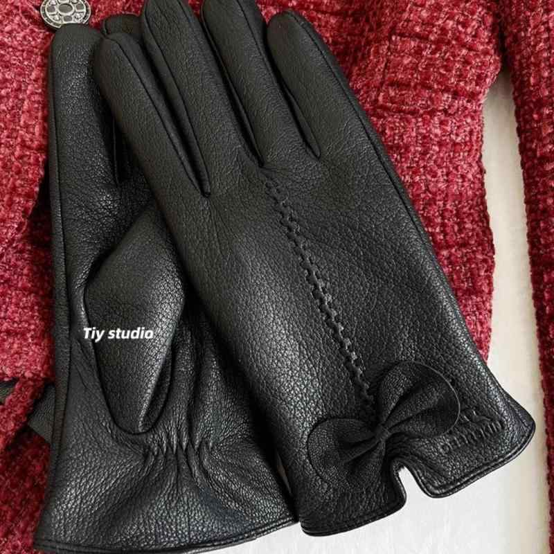 サイズ: L.XL カラー: ブラック デザイン: 指先が分かれた手袋 素材: 鹿革