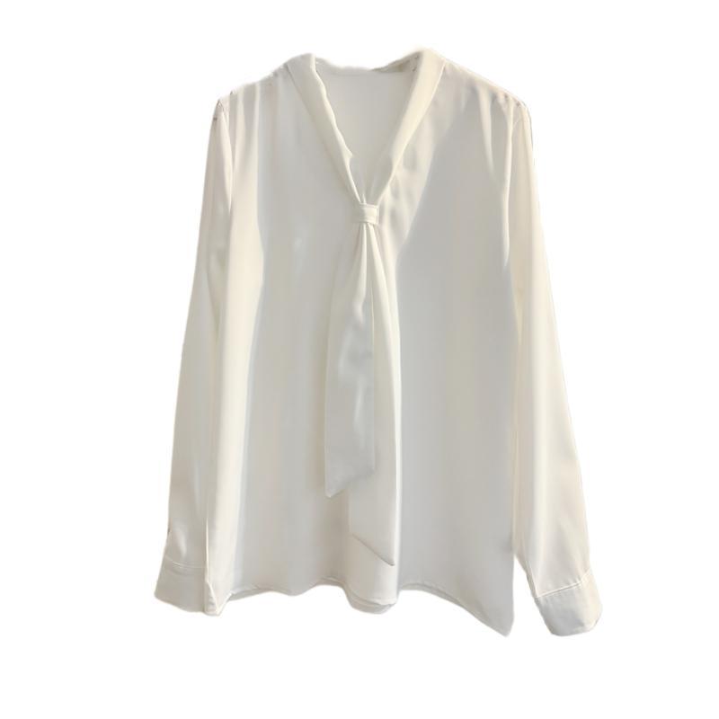 - スタイル: オフィス - デザイン: ボタン付き.リボン紐.蝶結び - シルエット: ストレート - 袖型: シャツスリーブ - - 袖丈: 長袖 - ネックライン: Vネック - 着丈: 普通丈 - 柄: 無地 - 着脱: プルオーバ...