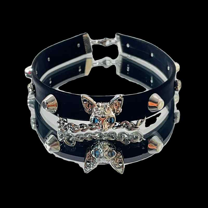 - 素材: 皮 - 柄: 小熊.小豚.小動物 - カラー: 猫の頭ブラックレザー - 性別: 女性用 - デザイン: 一重 - 延長チェーン: 10cm以下 - タイプ: アクセサリー