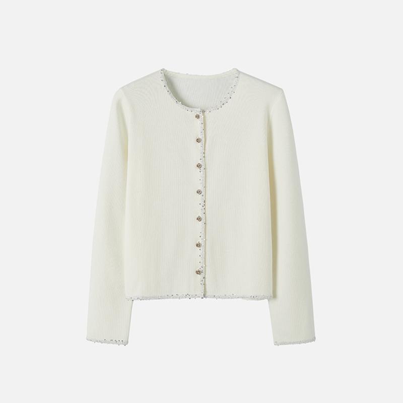 スタイル: オフィス向け 通勤: シンプル シルエット: タイトフィット デザイン: スパンコール付き 素材: ウール 袖型: レギュラー 素材構成: アクリル50%.ポリエステル40%.ウール5%.5% タイプ: カーディガン 袖丈: 長...