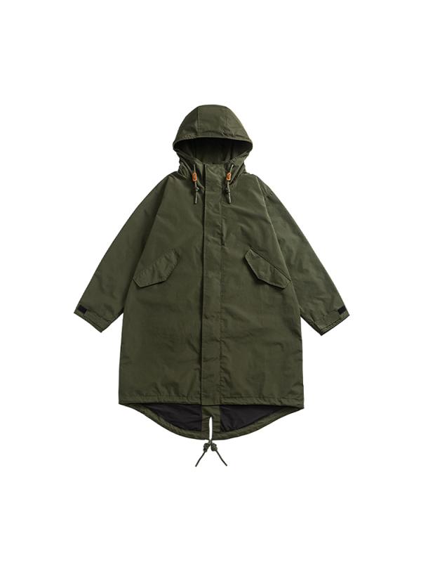 版型: ゆったり 袖型: レギュラー スタイル: ミリタリーテイスト 素材 袖丈: 長袖 襟デザイン: フード付き（取り外し不可） ポケット仕様: フラップポケット 着丈: ミドル丈 柄: 無地 前立て: ファスナー サイズ展開: S.M....