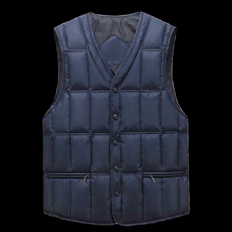 サイズ: L.XL.2XL.3XL.4XL.5XL 素材: ポリエステル 柄: 無地 ネックライン: Vネック 前立て: シングルボタン カラー: ブラック.ダークネイビー 中綿: ホワイトグースダウン スタイル: ビジネスカジュアル デザ...