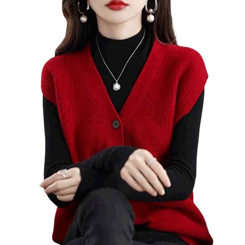 風格: 通勤 シルエット: レギュラー 素材: ウール デザイン: カーディガン 形状: ノースリーブ 襟元: Vネック 丈感: レギュラー丈 前立て: 前開き 柄: 無地 カラー: ダークパープル.レッド.パープル.本パープル.ミルクキャ...