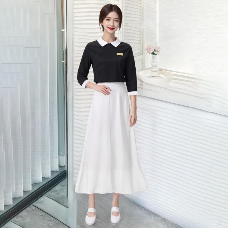 - シルエット: Aラインスカート - 袖丈: 七分袖 - サイズ展開: S.M.L.XL.2XL.3XL - カラー: 黒半袖＋黒Aラインスカート.黒半袖＋白Aラインスカート.黒七分袖＋黒Aラインスカート.黒七分袖＋白Aラインスカート.白...