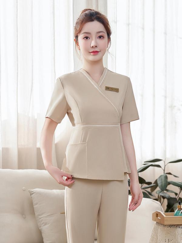 - スタイル: 上品で繊細な風合い - セット内容: 2点セット - 袖丈: 5分袖 - 首元デザイン: Vネック - 素材: ポリエステル - サイズ展開: 4XL.3XL.XXL.S.M.L.XL - カラー展開: ベージュトップス＋ベ...