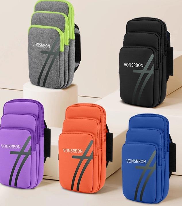 ・素材: ポリエステル・対応サイズ: 23cm画面以下のスマートフォン・サイズ: 幅10.5cm、高さ19cm、マチ3.5cm・性別: ユニセックス・カラー展開: ブラック、グレー、ブルー、オレンジ、パープル・タイプ: アームバンド、斜め掛...