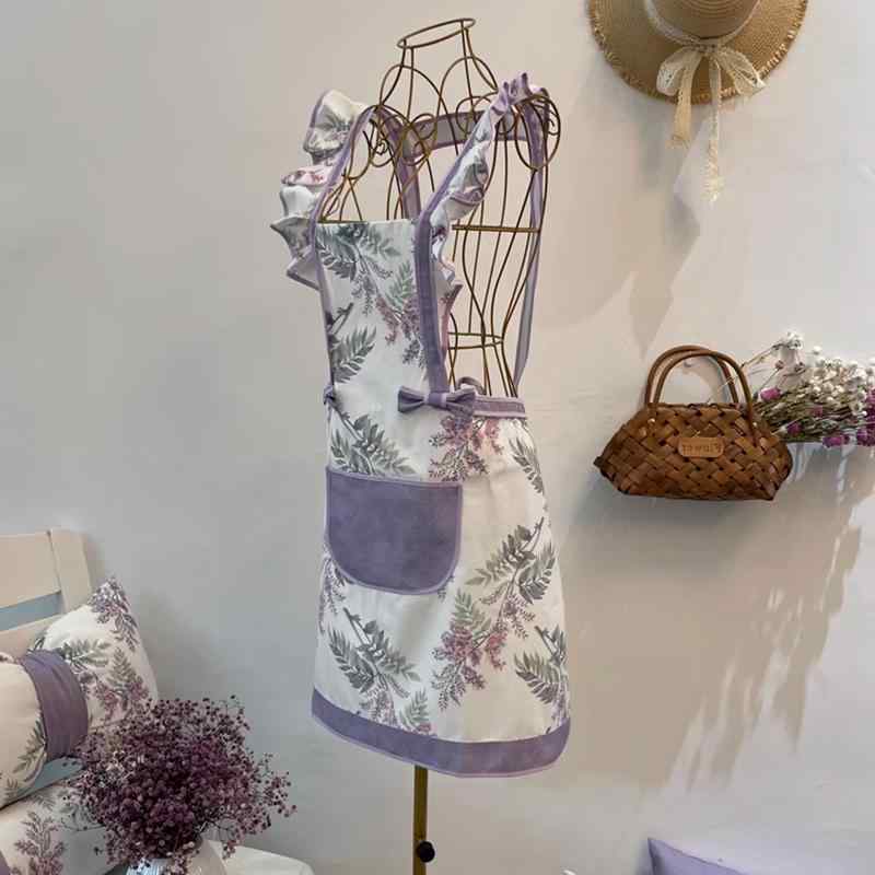 ・用途: 防汚・サイズ: フリー・スタイル: 韓国・: 田園風・カラー展開: 紫の花柄エプロン、紫の花柄エプロン＋袖カバー・カテゴリ: 個人用清掃・ケア用品・種類: 袖なしエプロン・対象: 一般