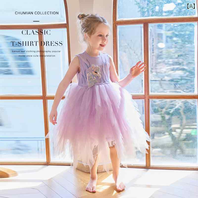 ・カテゴリ: ワンピース・スタイル: プリンセス・性別: 女の子・スカートタイプ: アシンメトリー・主な素材: ポリアミド繊維(ナイロン)59.3%、ポリエステル40.7%・素材: チュール生地・カラー展開: パープルユニコーン、パープルク...