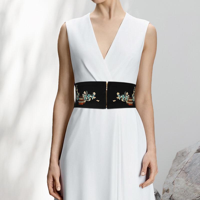 ・主要素材: 布・スタイル: エレガント・性別: 女性・タイプ: ベルト・要素: ゴム、刺繍・カラー: ブラック・模様: 花柄・対象: 若年層・長さ: シングル・加工: ソフト加工・幅: 10cm