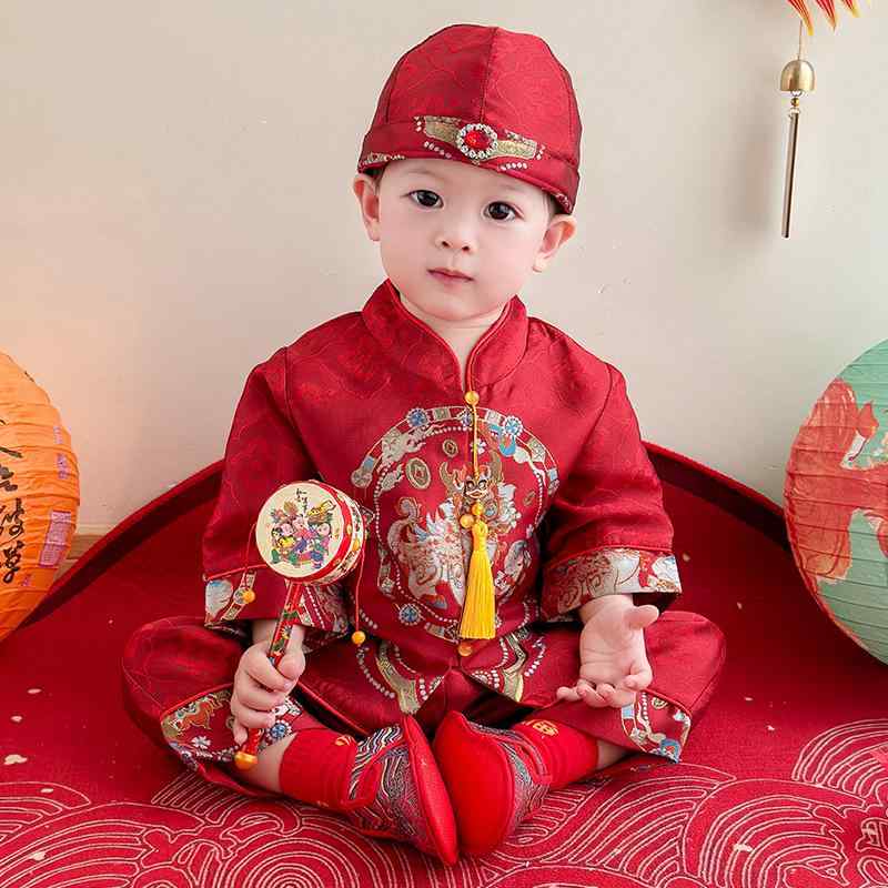 ・スタイル: 伝統古典・年齢: 3ヶ月、6ヶ月、9ヶ月、12ヶ月、18ヶ月、2歳・厚さ: 通常・袖丈: 長袖・性別: 男性・参考身長: 73cm、80cm、90cm、100cm・カラー展開: 麒麟送福春秋三点セット、麒麟送福春秋五点セット、...