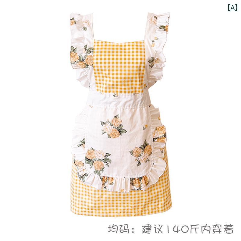 ・主な素材: 綿・用途: 防汚・サイズ: 均一サイズ・スタイル: 韓国・: 田園風・カラー展開: 黄色、青、赤・柄: 大花、格子、いちご・カテゴリ: エプロン・種類: 袖なし・対象: 大衆