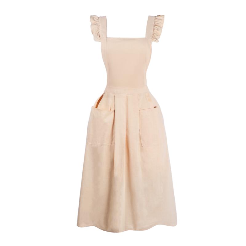 ・流行要素: レトロ・スタイル: フレンチ・対象: 女性・エプロンタイプ: ノースリーブ・素材: 綿・用途: 料理、ベーキング、バーベキュー・機能: 帯電防止・サイズ: フリー・カラー: アプリコット