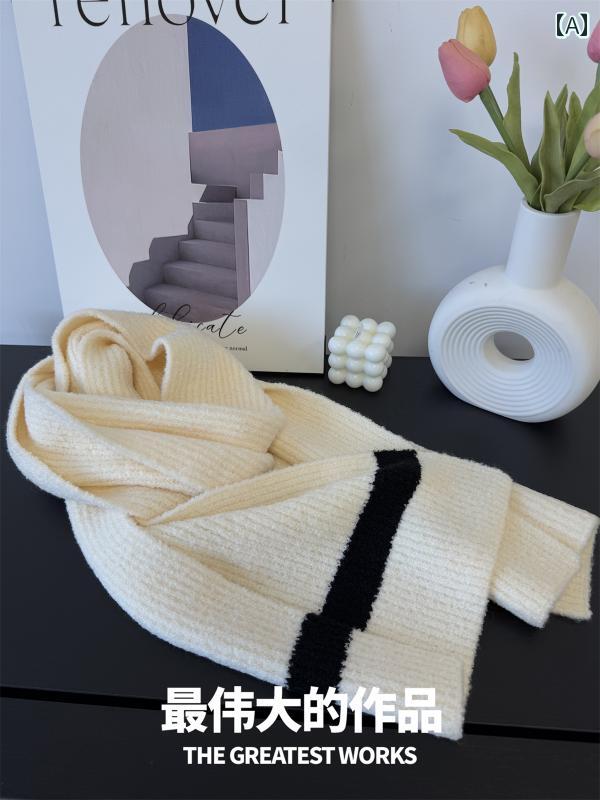 ・スタイル: 韓国・形状: 長方形・機能: 保温・素材: ウール・対象: 若年層・柄: ストライプ・性別: ユニセックス・カラー展開: ブラック、ホワイト