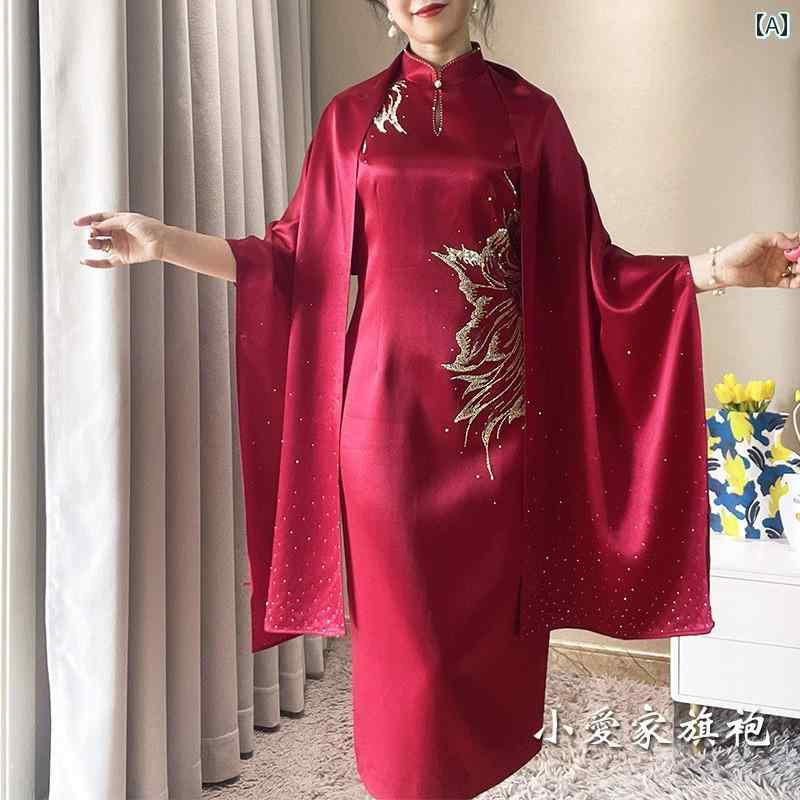 ・スタイル: 中国風・適用季節: 夏、春秋・タイプ: ショール・形状: 長方形・機能: 装飾・素材: アセテート生地・柄: 無地・性別: 女性・カラー展開: ワインレッド（両端ストーン付）、ワインレッド（ゴールドストーン付）、パープル（両端...