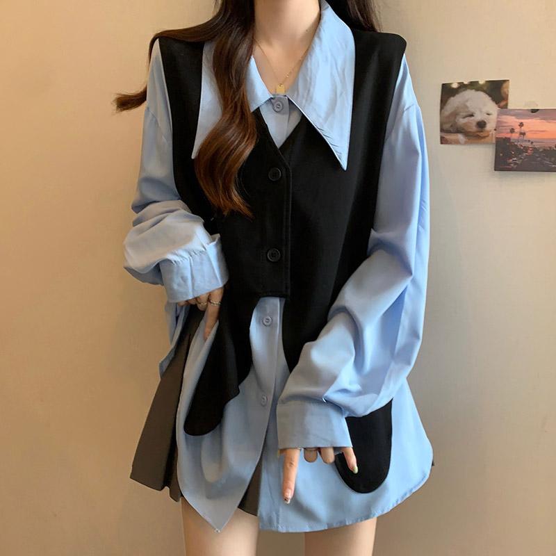 ・スタイル: 通勤、韓版・フィット: ルーズフィット・ディテール: パッチワーク・袖タイプ: シャツスリーブ・主な素材: アセテート繊維 ・袖丈: 長袖・ネックライン: スタンドカラー・丈: ミドル丈・柄: 無地・前立て: シングルブレスト...