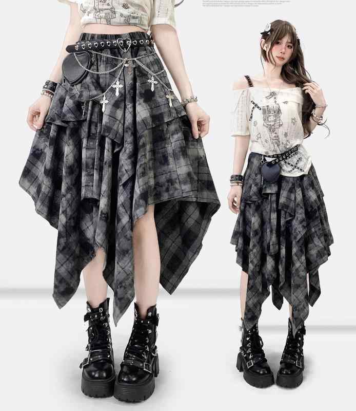 ・スタイル: 通勤・詳細: フリル、アシンメトリー・ウエスト: ミドルウエスト・対象: 少女・シーン: 日常・生地加工: 絞り染め・スカートタイプ: イレギュラーヘム・フィット: ルーズフィット・サイズ展開: S, M, L, XL