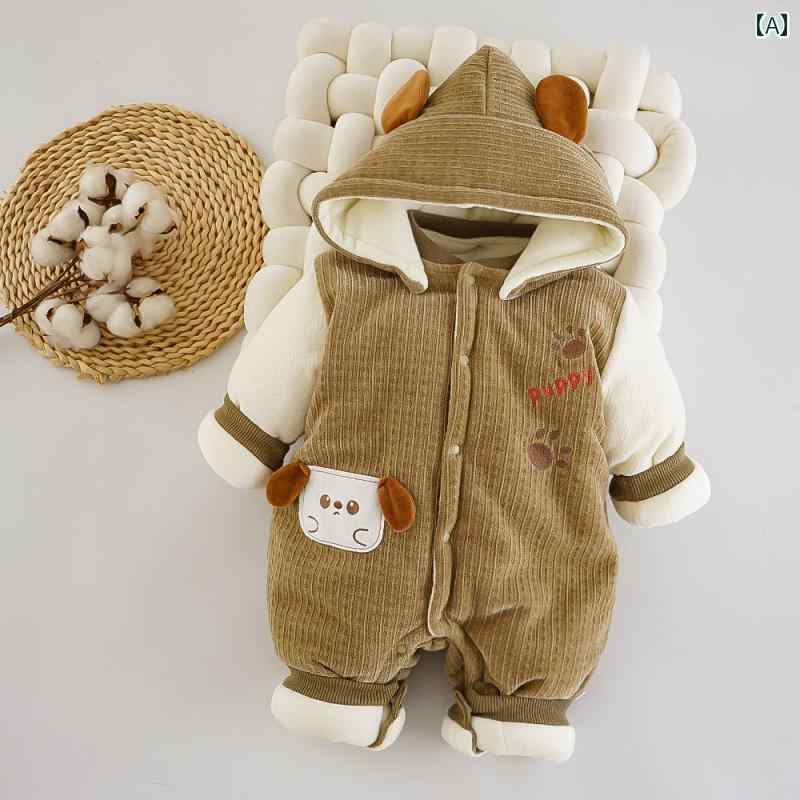 ・生地: コーデュロイ・素材構成: ポリエステル・対象年齢: 3ヶ月、6ヶ月、12ヶ月、18ヶ月クラス・スタイル: ロンパース・適用シーン: お出かけ・機能: 保温・袖丈: 長袖・前開き: シングルボタン・性別: 男女兼用・サイズ展開: 7...